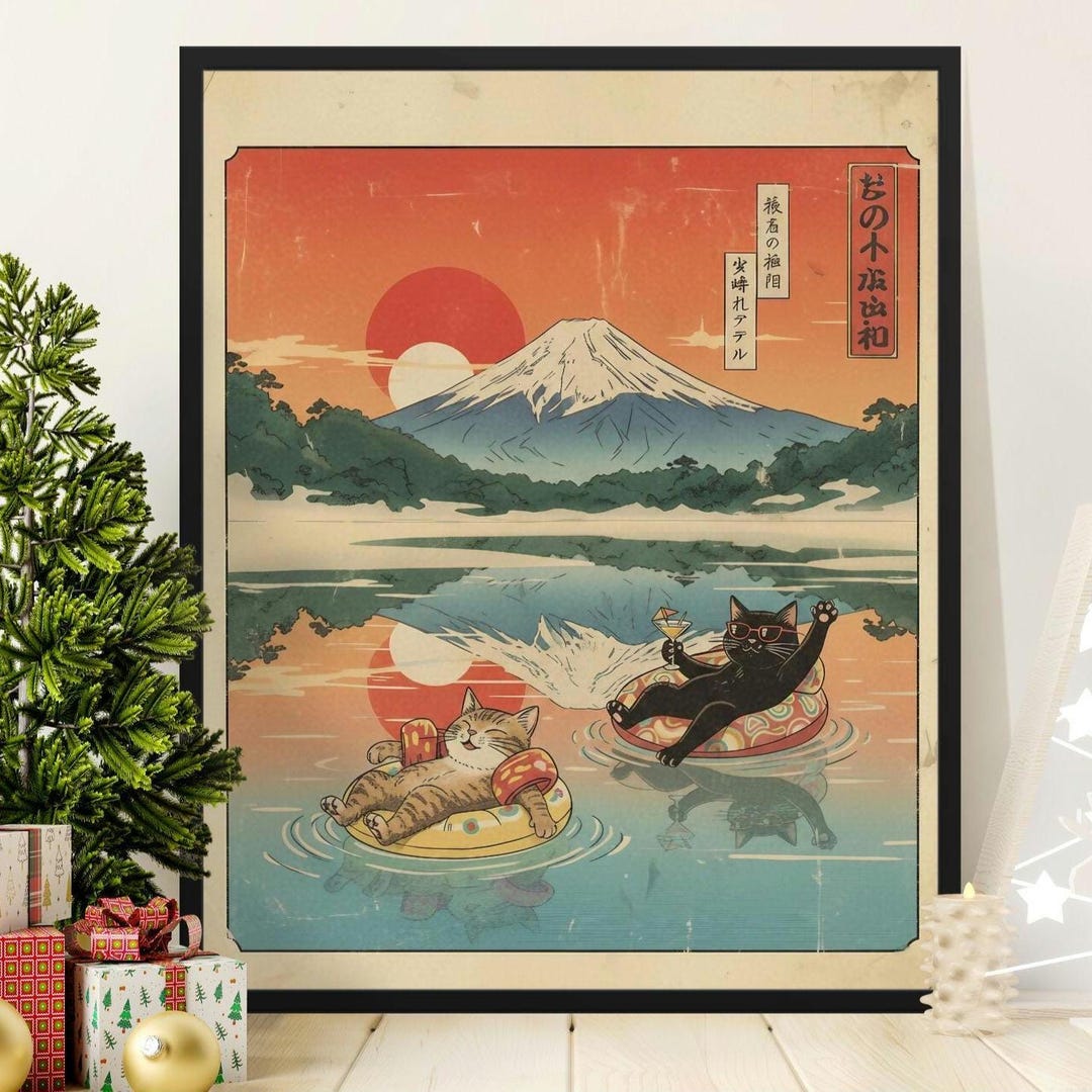 Cats Fuji Canvas Print Poster, Ukiyo-e Wall Art, Funny Cat Poster ...