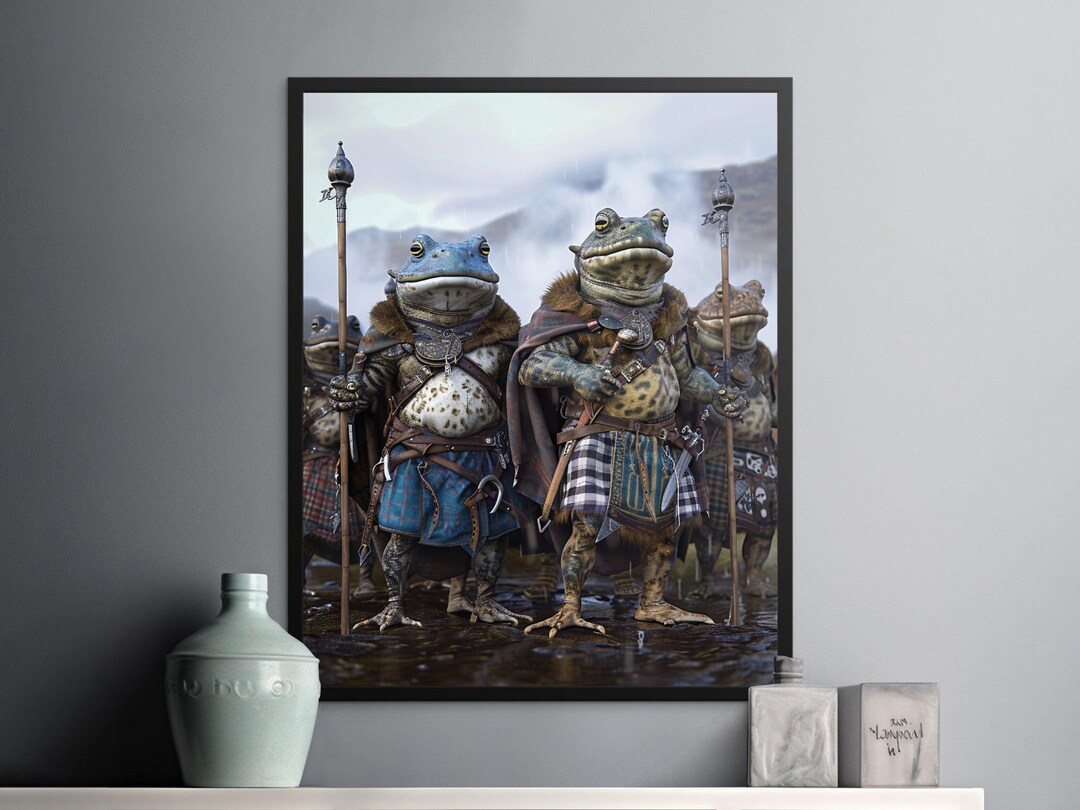 Frog Warriors Wall Art, Highland Frogs With Spears, Unique Home Decor ...
