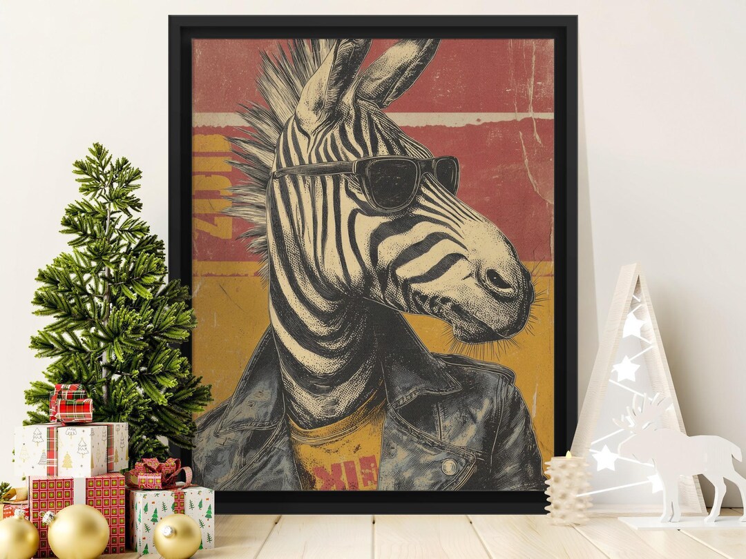 Rock Star Zebra Art Print, Funny Animal With Sunglasses - Etsy