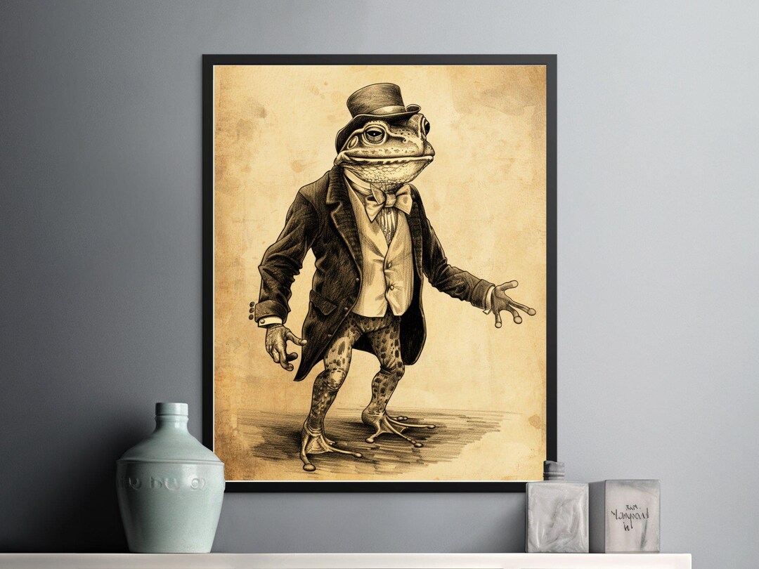 Frog in Suit Wall Art, Vintage Anthropomorphic Animal Print, Dapper ...