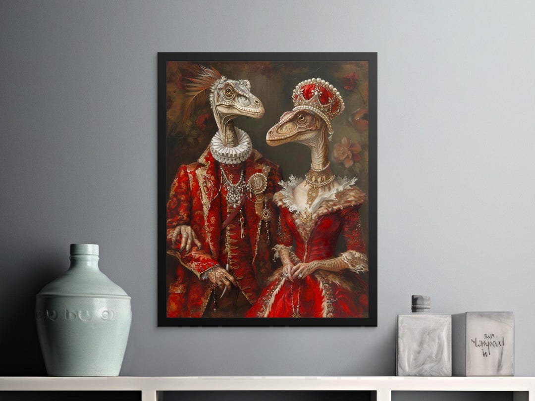 Dinosaur Royalty Portrait Wall Art, Victorian Dinosaur Couple Canvas ...