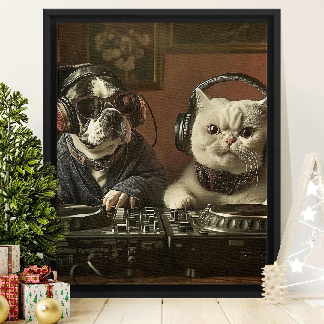 Funny DJ Dogs and Cats Wall Art, DJ Pets With Headphones Print, Cute ...