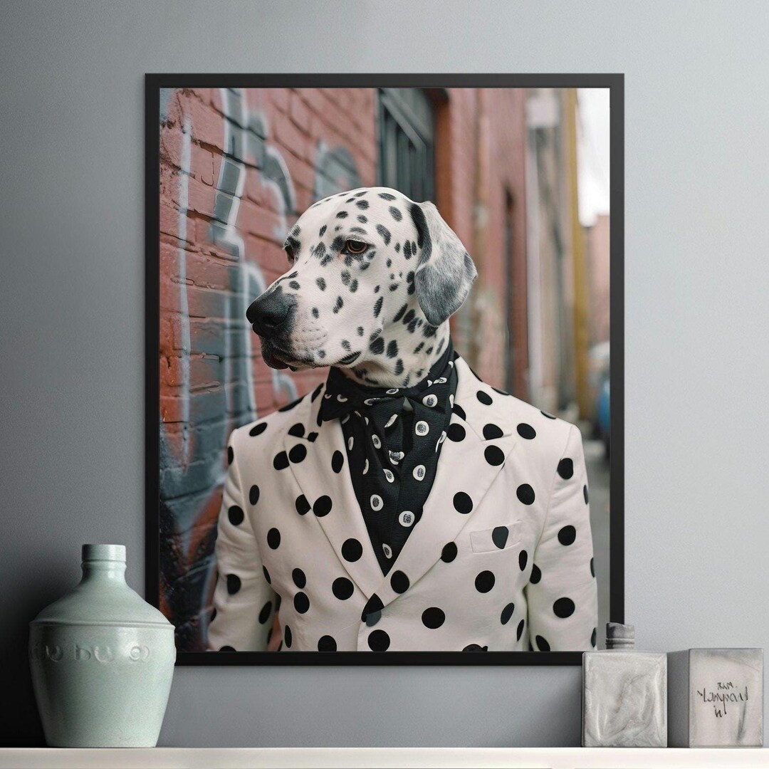 Dalmatian Wall Art, Dog in Suit Poster, Quirky Animal Print, Modern ...