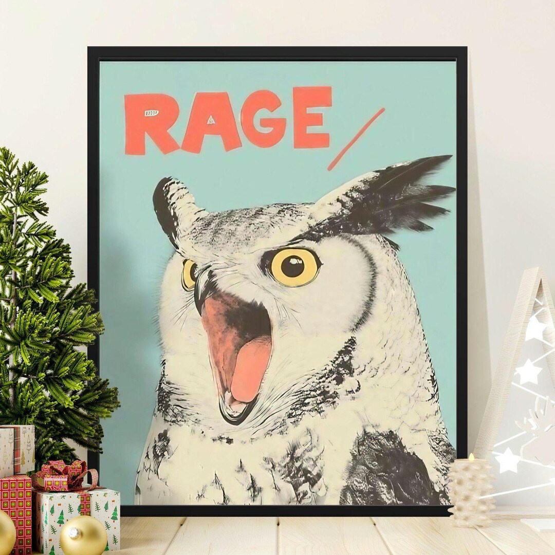Screaming Owl Poster, Animal Print, Rage Artwork, Bird Decor ...