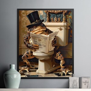 Quirky Frog Reading Newspaper Wall Art, Victorian Style Bathroom Decor ...