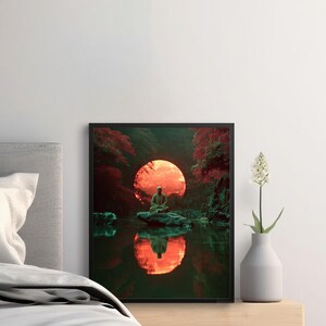 Zen Monk Poster, Meditation Art, Spiritual Wall Decor, Asian Inspired ...