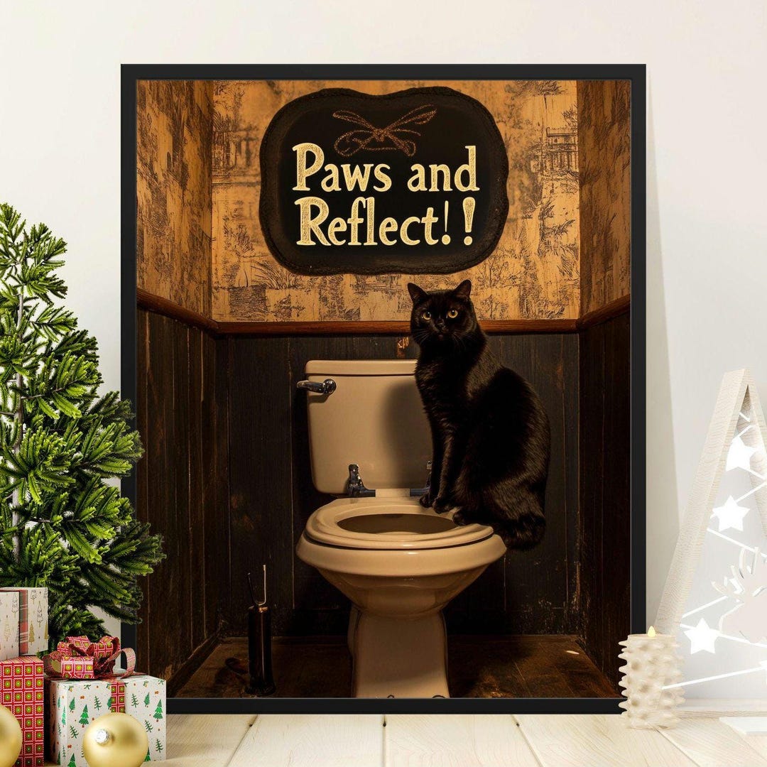 Funny Bathroom Wall Art, Black Cat Wall Decor, Paws and Reflect Sign ...