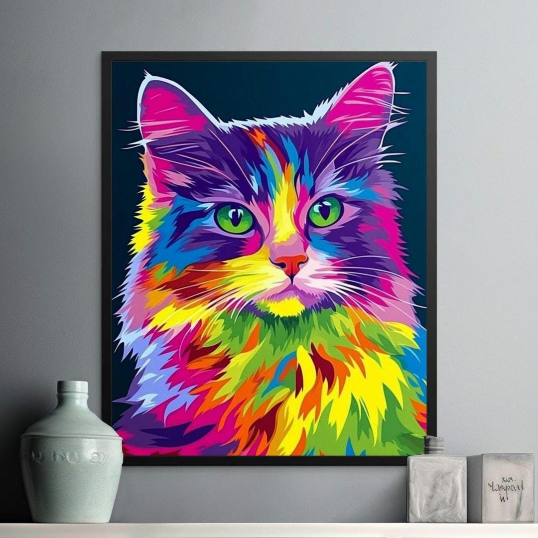 Colorful Rainbow Cat Poster, Vibrant Feline Wall Art, Unique Cat Lover ...