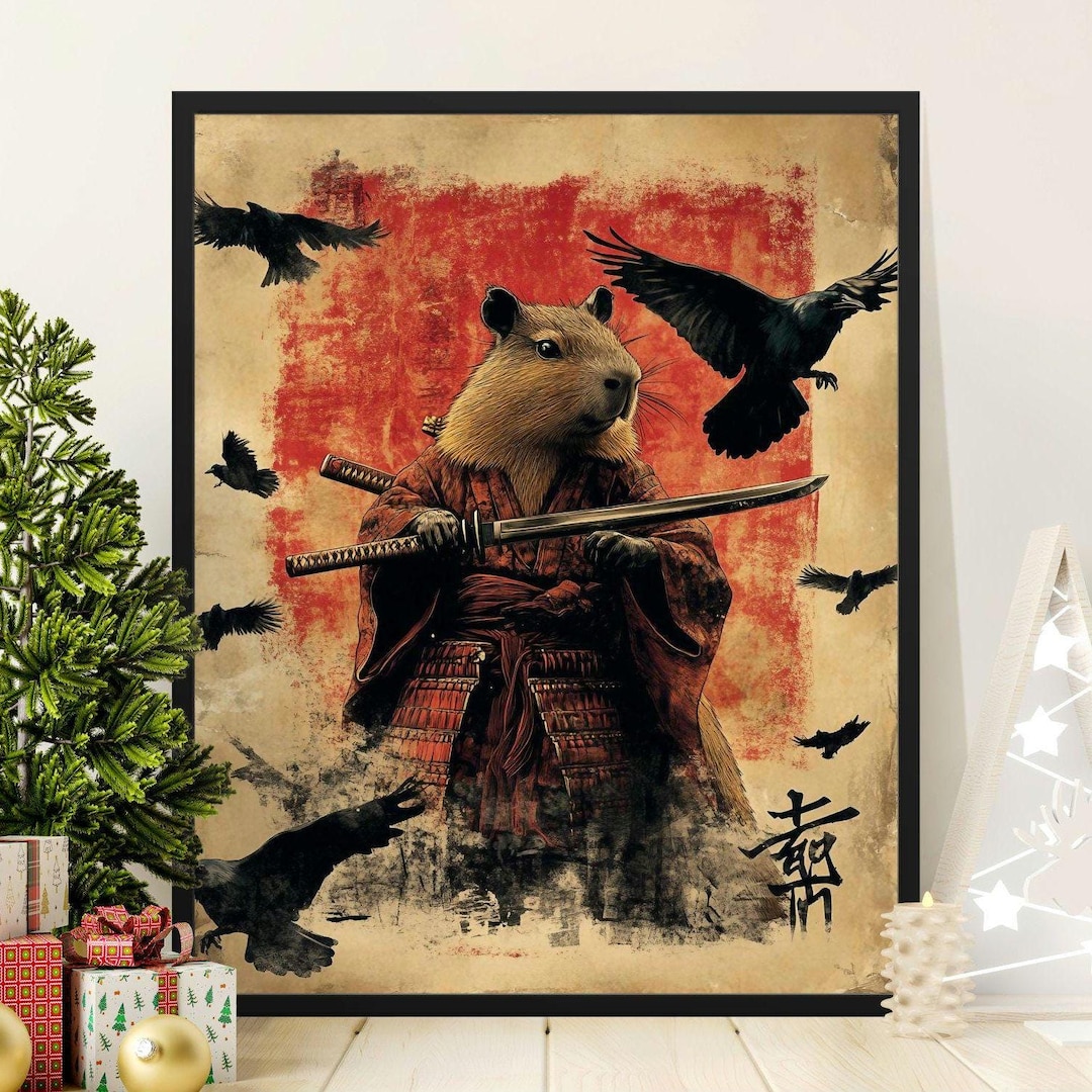 Samurai Capybara Poster, Japanese Animal Art Print, Unique Wall Decor ...