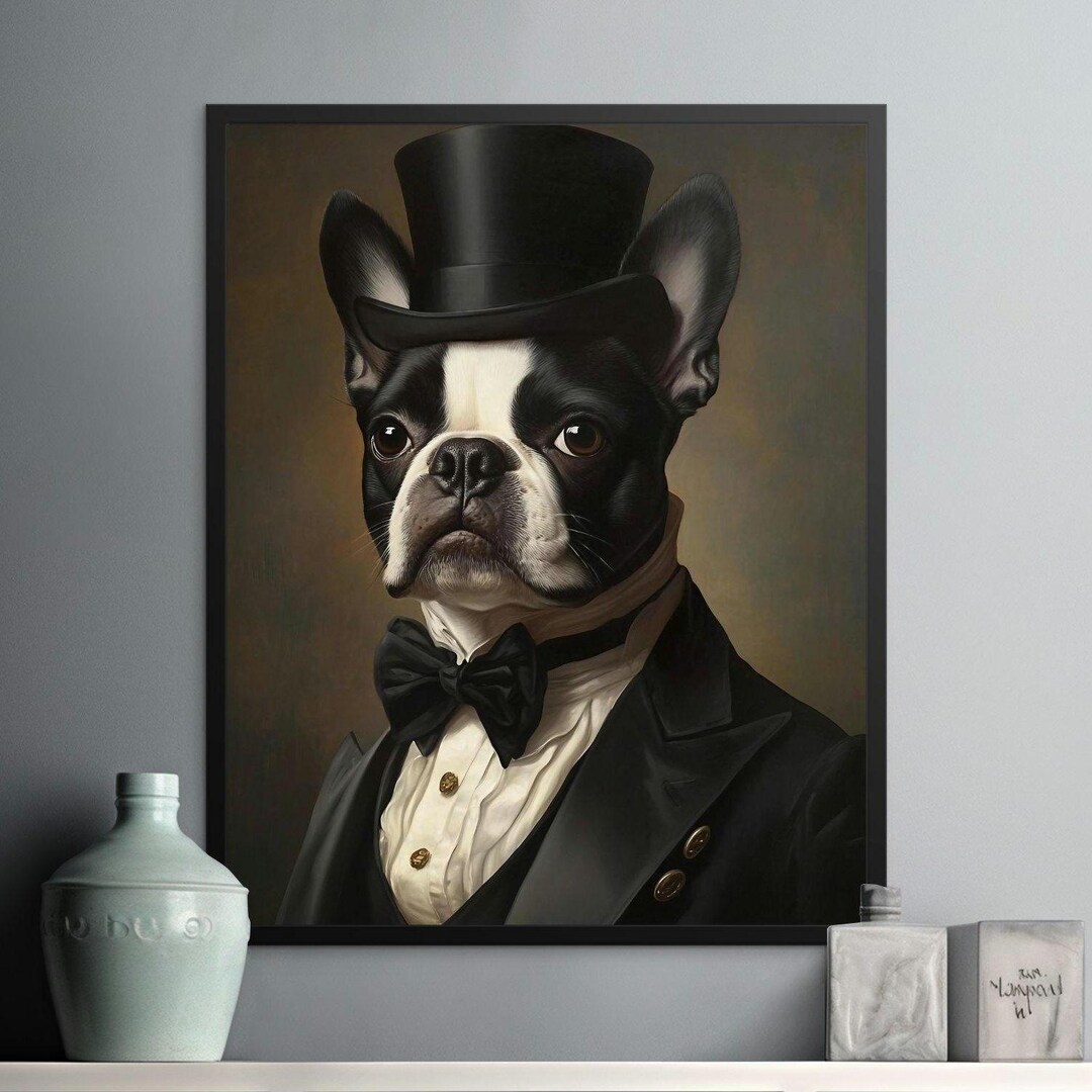 Sophisticated French Bulldog in Top Hat Wall Art, Dog Portrait Art ...