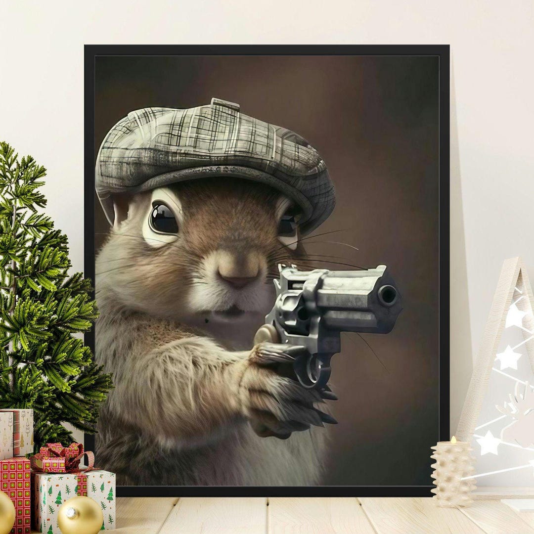 Gangster Squirrel Poster, Funny Animal Art, Wild West Decor, Revolver ...