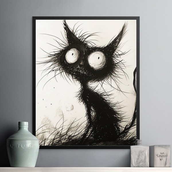 Halloween Black Cat Gothic Art - Etsy