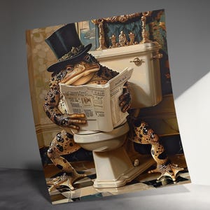 Quirky Frog Reading Newspaper Wall Art, Victorian Style Bathroom Decor ...