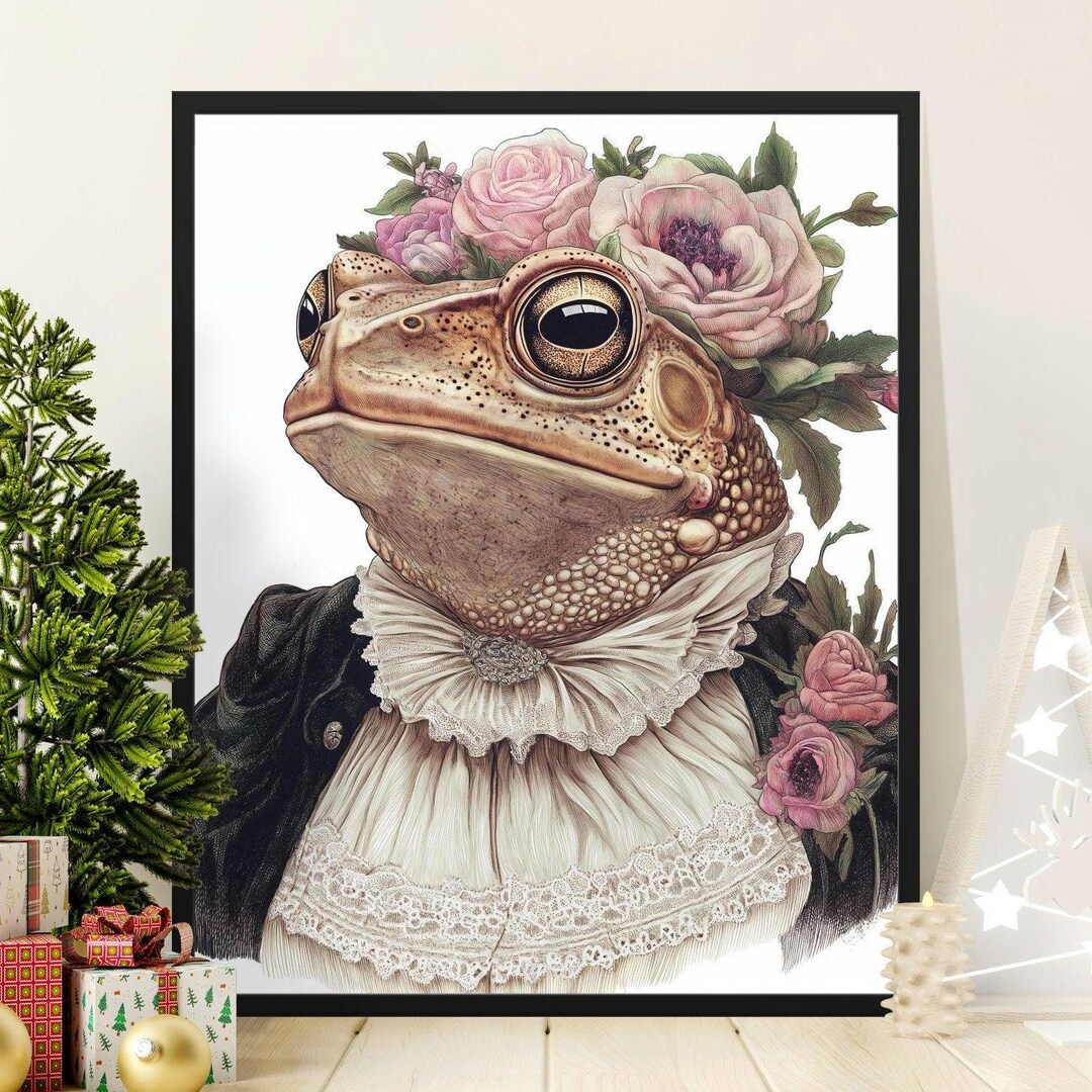 Vintage Toad Wall Art Flower Crown Toad Print Unique Animal Portrait ...