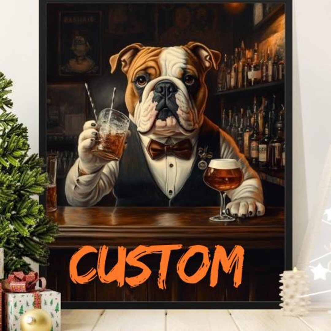 Custom Pet Portrait, Pet Barman Poster, Personalized Dog Art, Unique ...