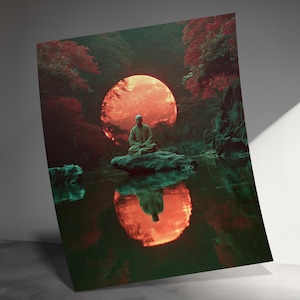 Zen Monk Poster, Meditation Art, Spiritual Wall Decor, Asian Inspired ...