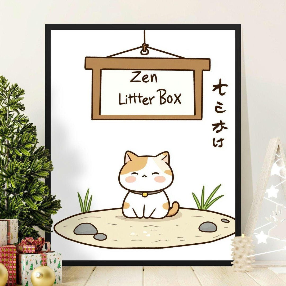 Zen Litter Box Wall Art Print Cute Cat Poster Minimalist Home Decor Pet ...