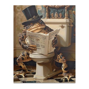 Quirky Frog Reading Newspaper Wall Art, Victorian Style Bathroom Decor ...