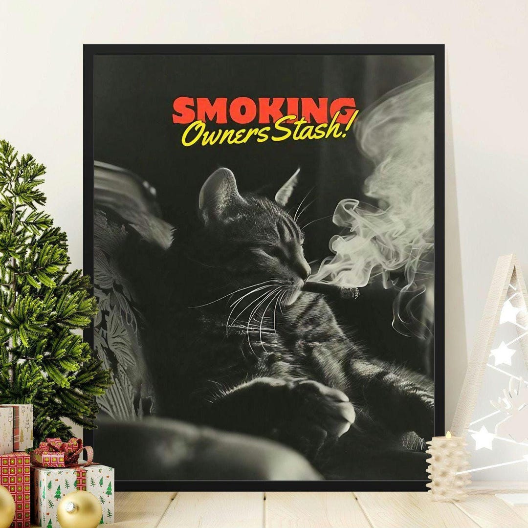 Smoking Cat Wall Art, Funny Cat Poster, Cat Lover Gift, Quirky Home ...