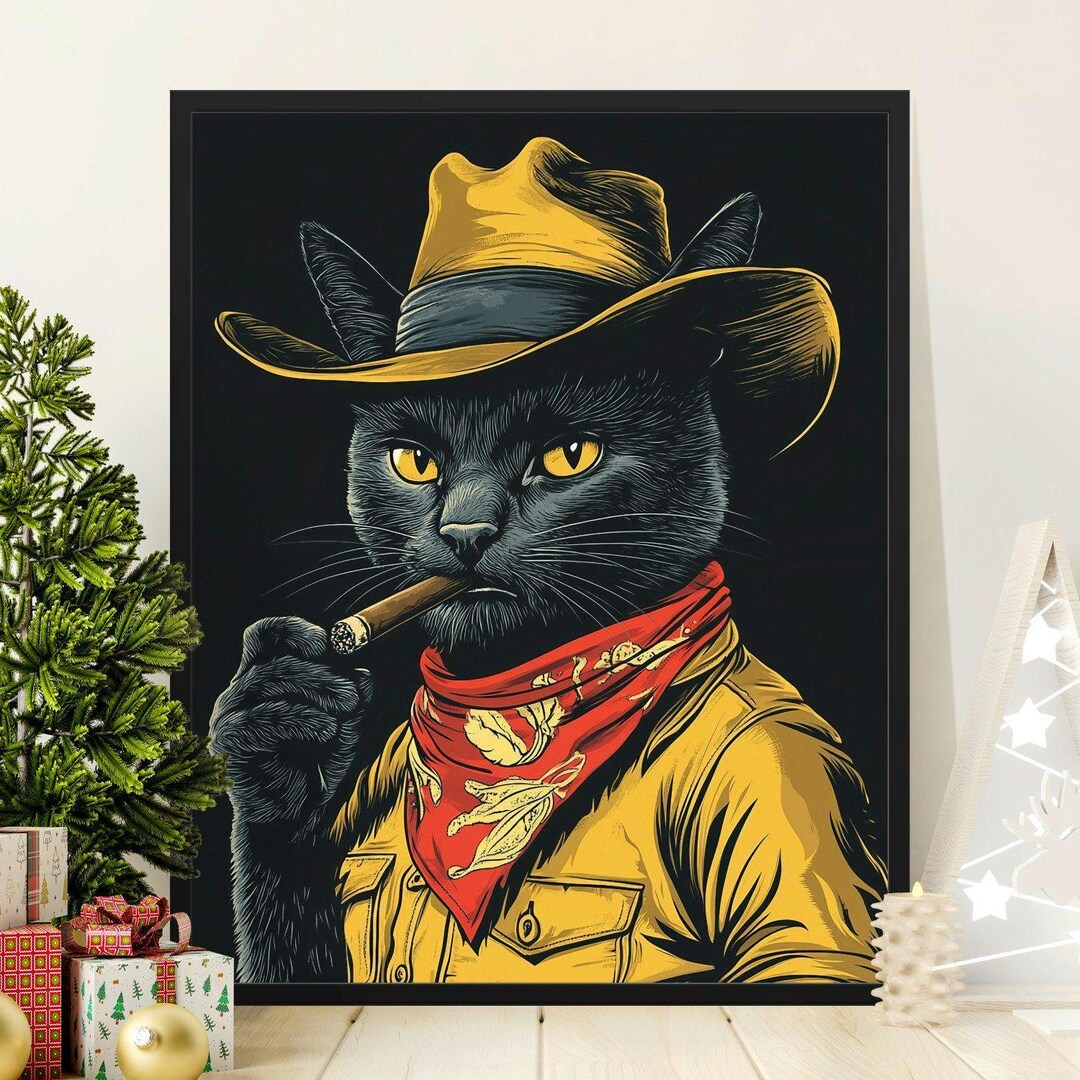 Cowboy Cat Poster, Vintage Feline Wall Art, Artistic Cat Decor, Quirky ...