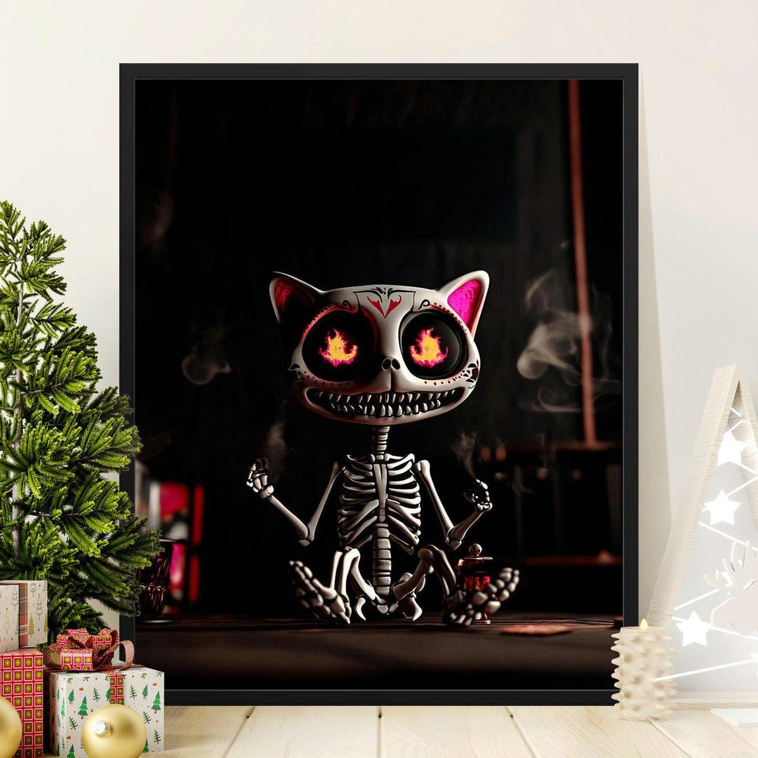 Spooky Cat 4d Model Skeleton Wall Art, Halloween Cat Decor, Horror Art ...
