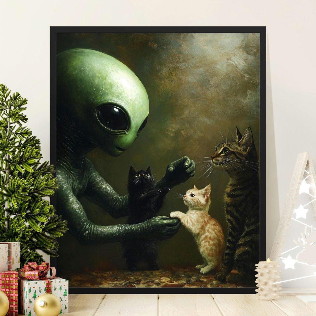 Alien and Cats Poster, Sci Fi Art Print, Alien Cat Illustration, Unique ...