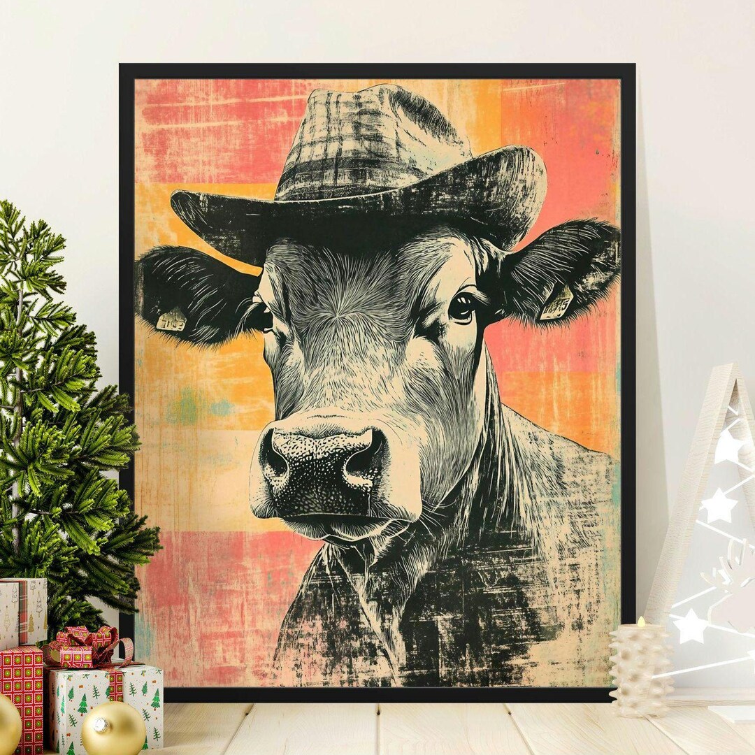 Vintage Cow Poster, Rustic Farmhouse Decor, Country Wall Art, Animal ...