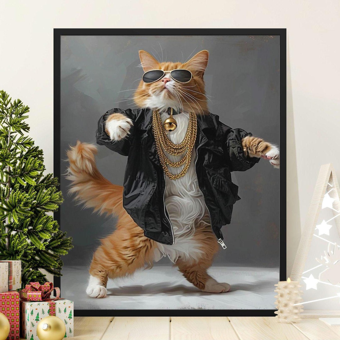 Cool Cat Wall Art, Cat Poster for Home Decor, Funky Cat Artwork, Cat ...