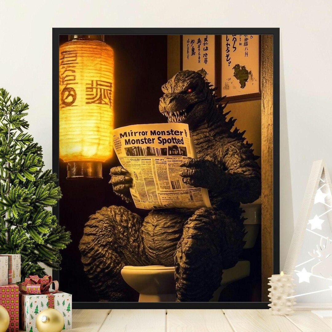Godzilla Reading Newspaper Poster: Funny Comic Monster Art - Etsy