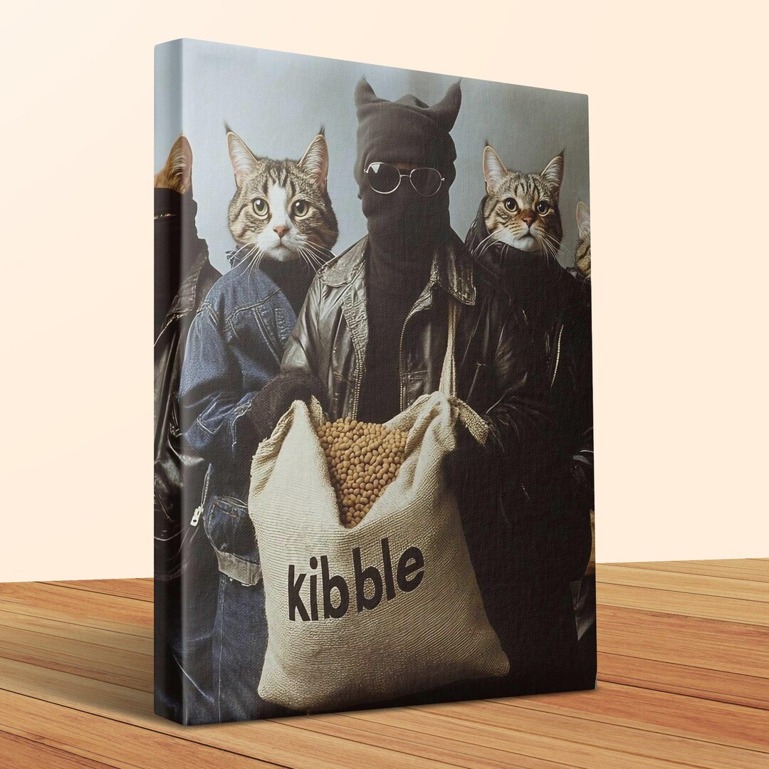 Cat Gang With Sack of Kibble Canvas Wrap, Funny Cat Artwork, Animal ...