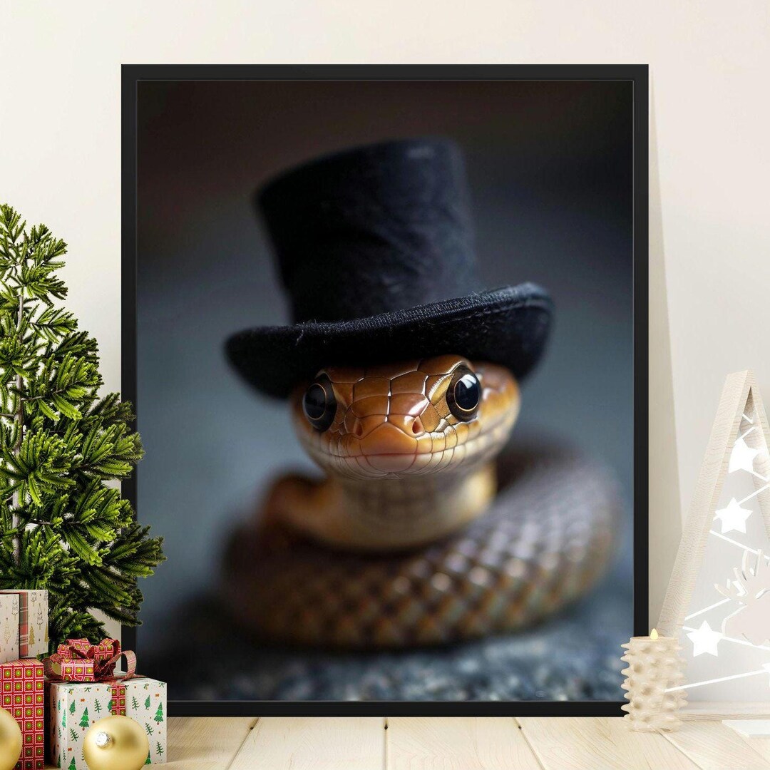 Cute Snake Poster, Snake With Top Hat, Funny Animal Art, Unique Wall ...