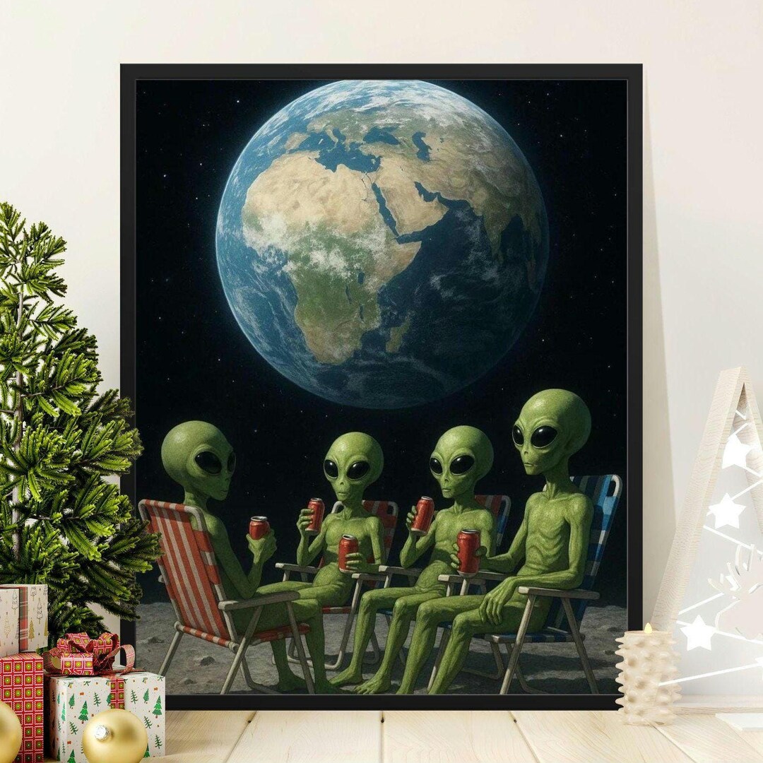 Aliens on Vacation Poster, Space Art Print, Earth View ...