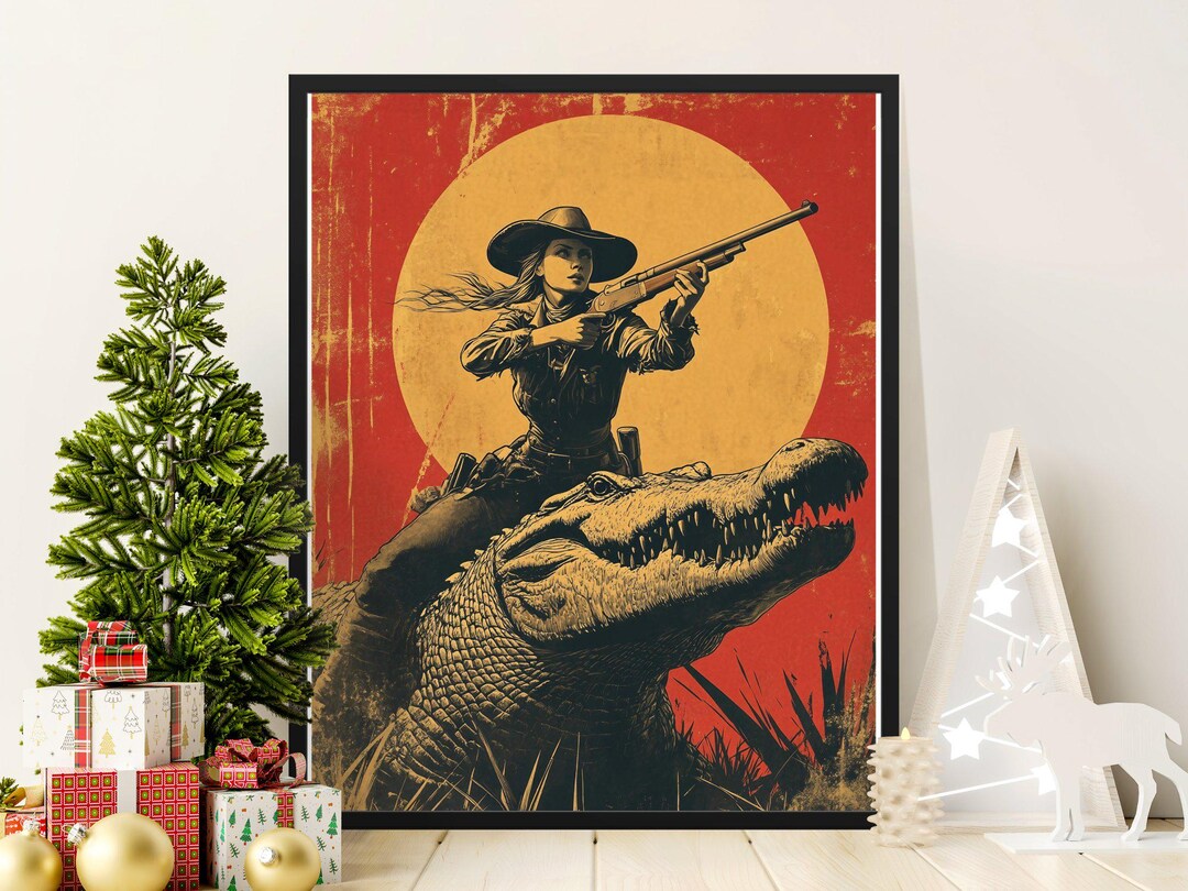 Wild West Cowgirl Art Print, Alligator Rider Poster, Unique Wall Decor ...