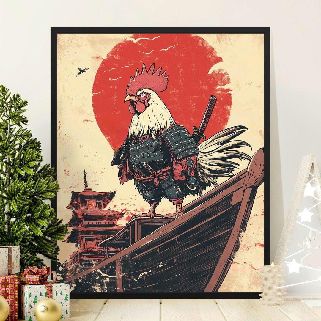 Vintage Samurai Rooster Poster, Japanese Art Print, Warrior Rooster ...