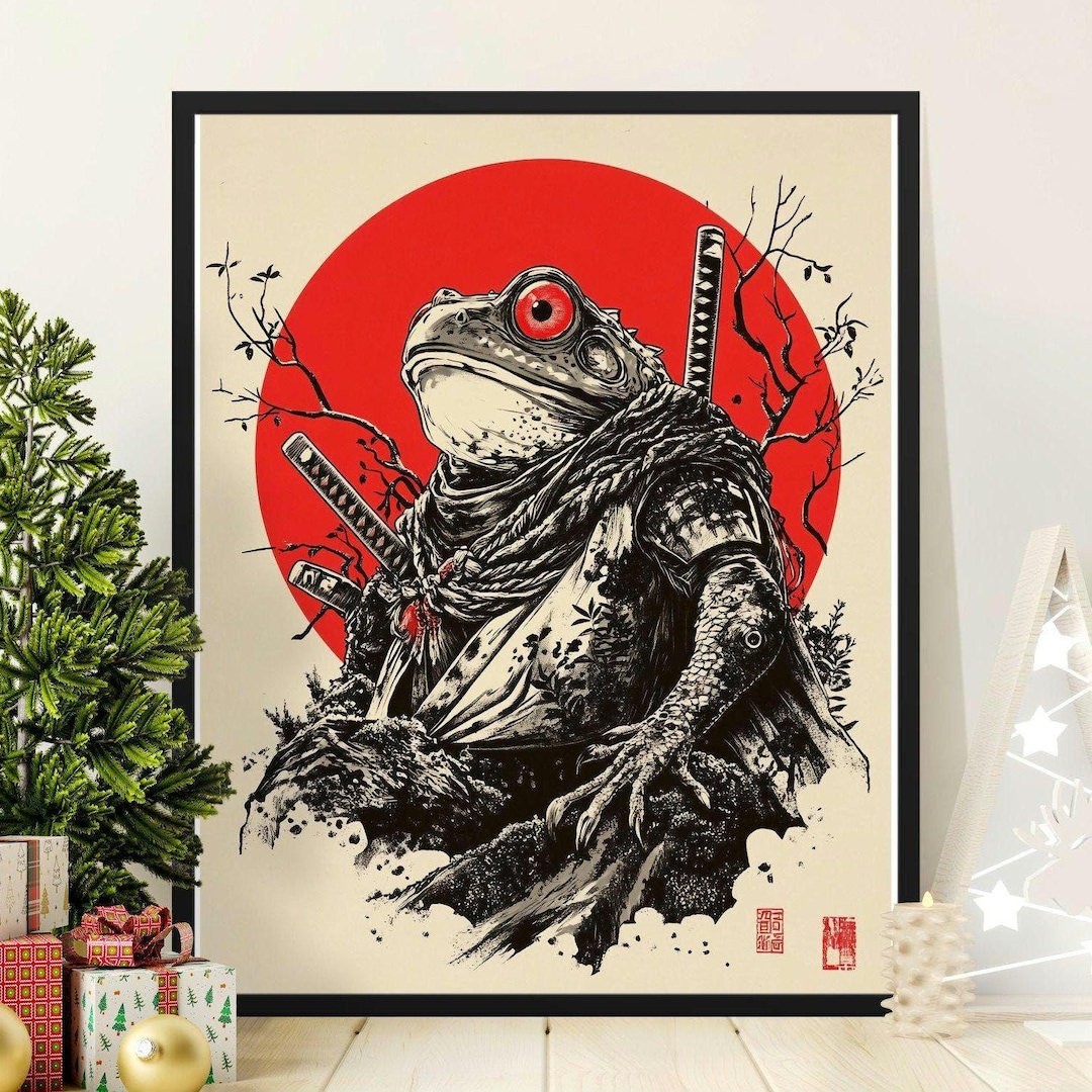 Samurai Frog Poster, Japanese Style Animal Art, Unique Wall Decor, Frog ...