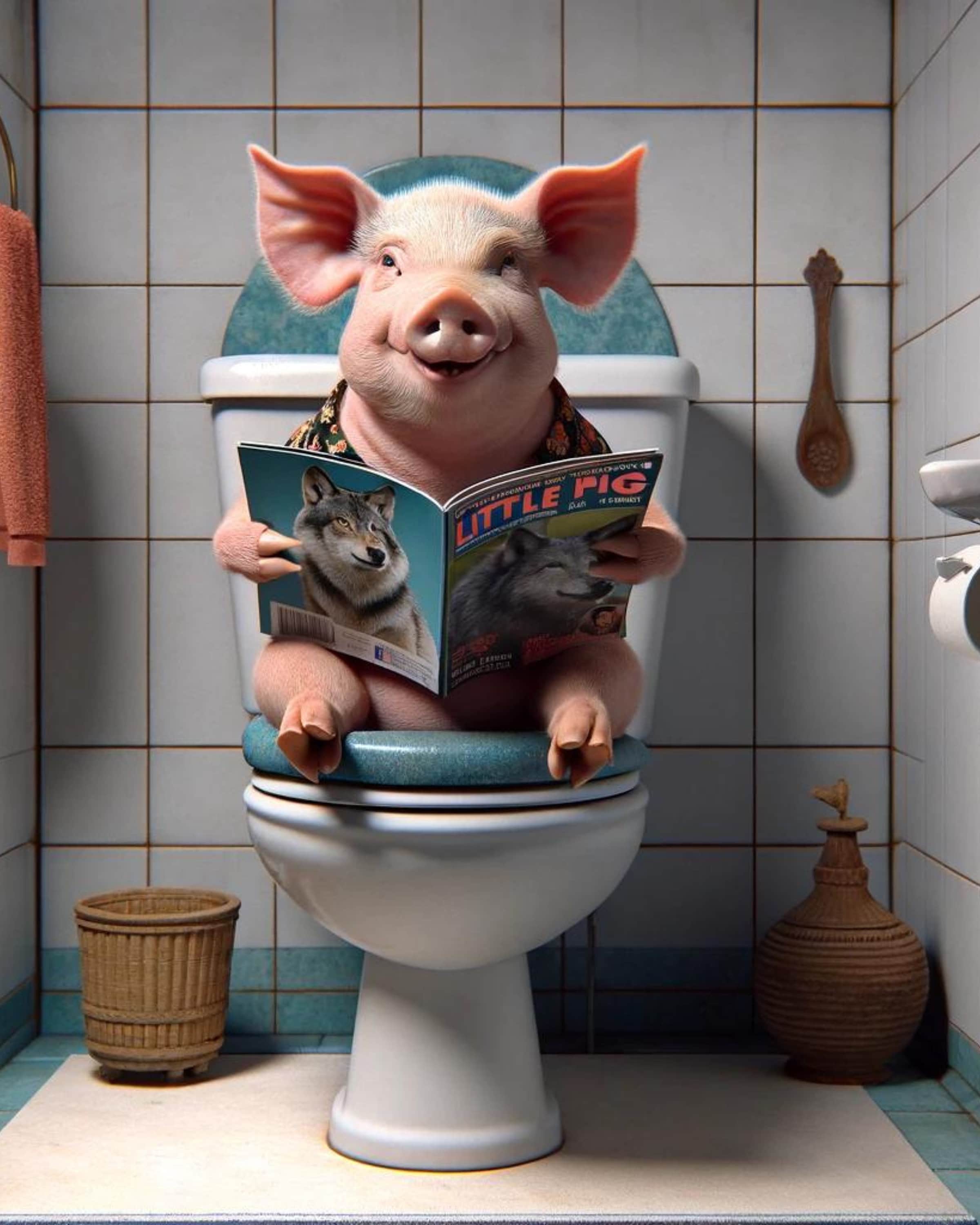 Pig on the Toilet Digital Print Bathroom Decor, Toilet Humour, Funny ...