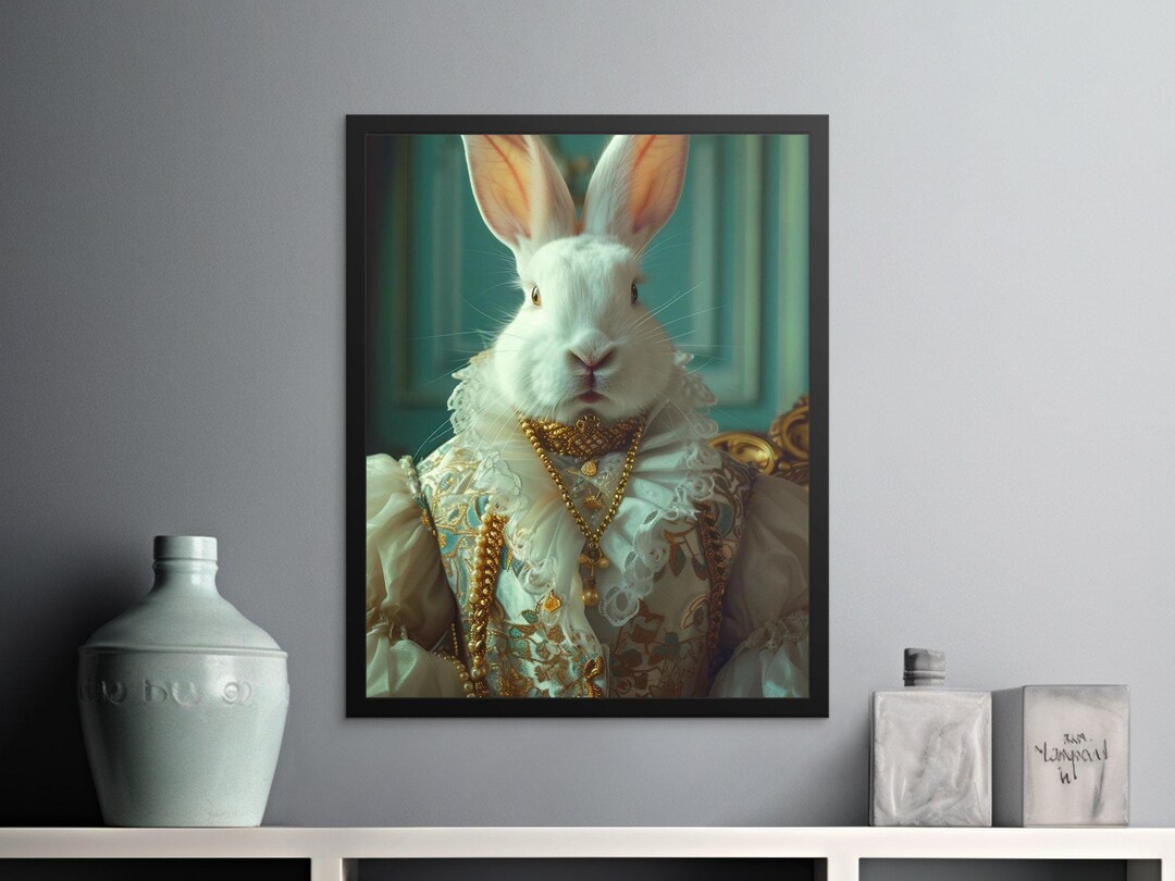 Royal Bunny Portrait, Whimsical Rabbit Art, Regency Era Animal Print ...