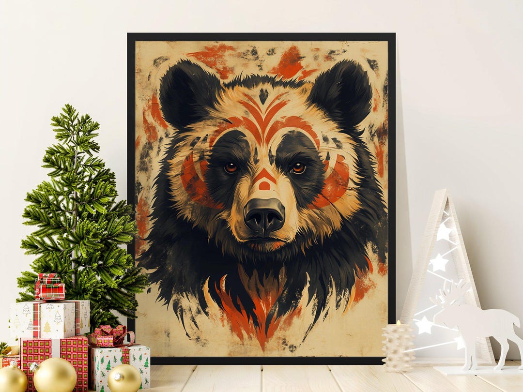 Tribal Bear Art Print, Wild Animal Wall Decor, Woodland Nursery Poster ...