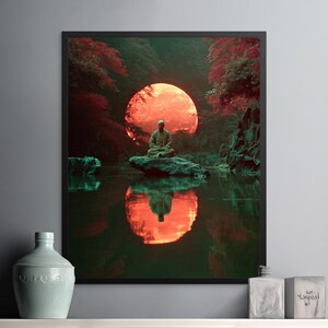 Zen Monk Poster, Meditation Art, Spiritual Wall Decor, Asian Inspired ...