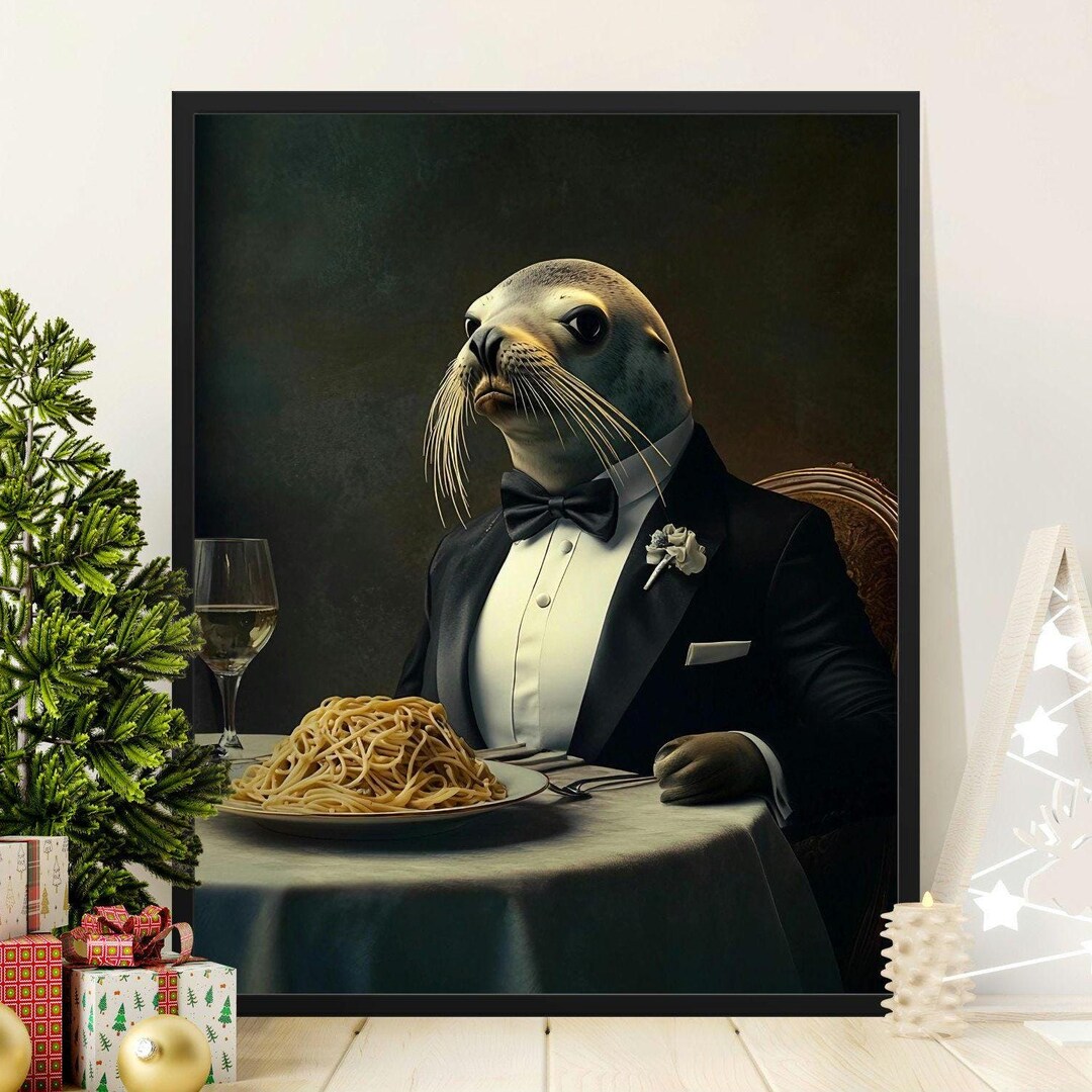 Whimsical Seal Art Dining Room Decor, Fancy Seal Print for Kitchen ...