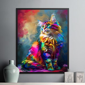 Colorful Cat Wall Art, Vibrant Cat Portrait Print, Feline-themed Home Decor, Pet Lover Gift ...