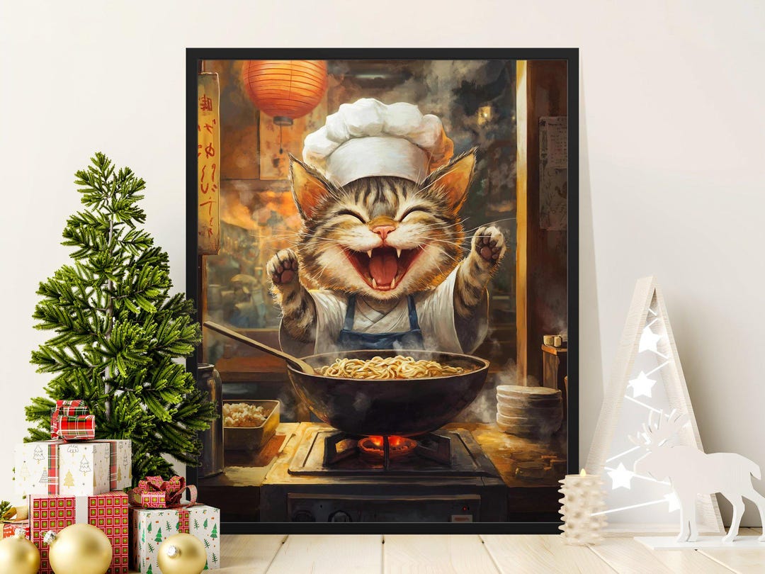 Cute Chef Cat Poster, Adorable Kitten Cooking Art, Funny Kitchen Decor ...