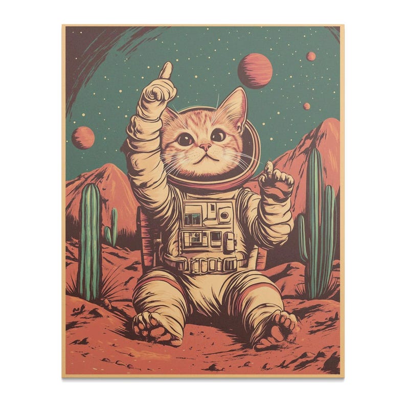 Astronaut Cat Canvas, Space Cat Poster, Cute Kitten Art Print, Funny ...