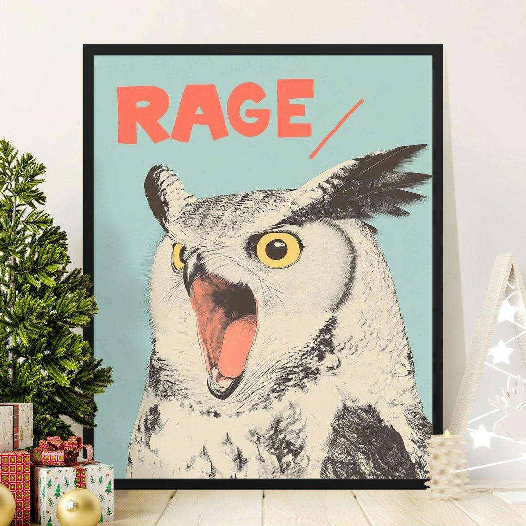 Bold Owl Poster, Funny Animal Art, Owl Wall Decor, Angry Owl Print ...