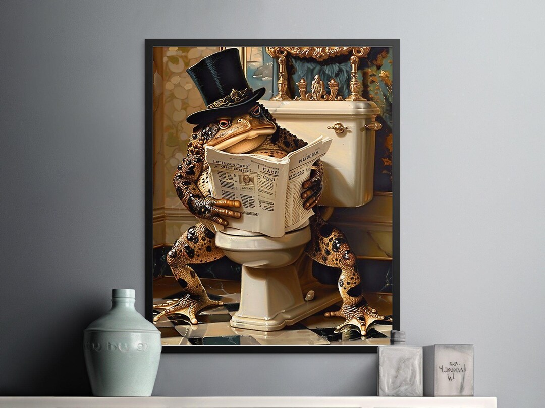 Quirky Frog Reading Newspaper Print, Victorian Bathroom Wall Art - Etsy