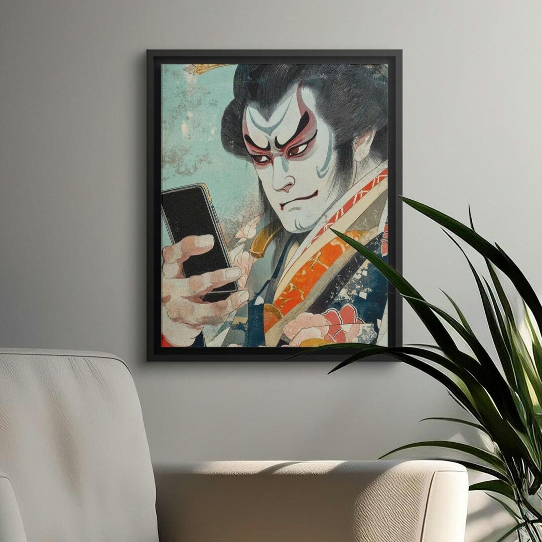 Kabuki Actor With Phone Canvas, Large Poster, Japanese Art, Unique Wall ...