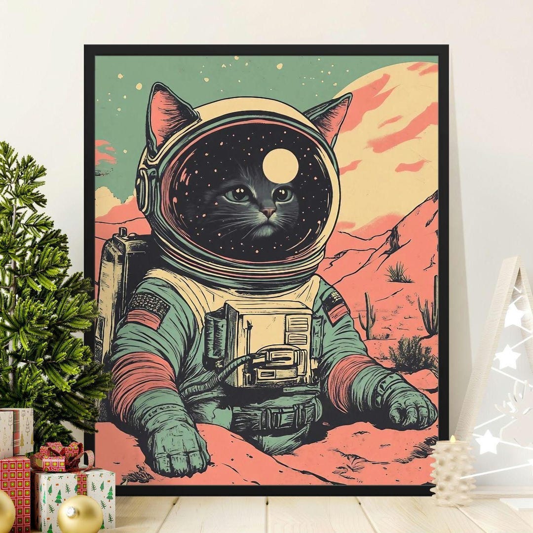 Cat Astronaut Poster, Large Poster, Space Cat Art, Retro Space Print ...