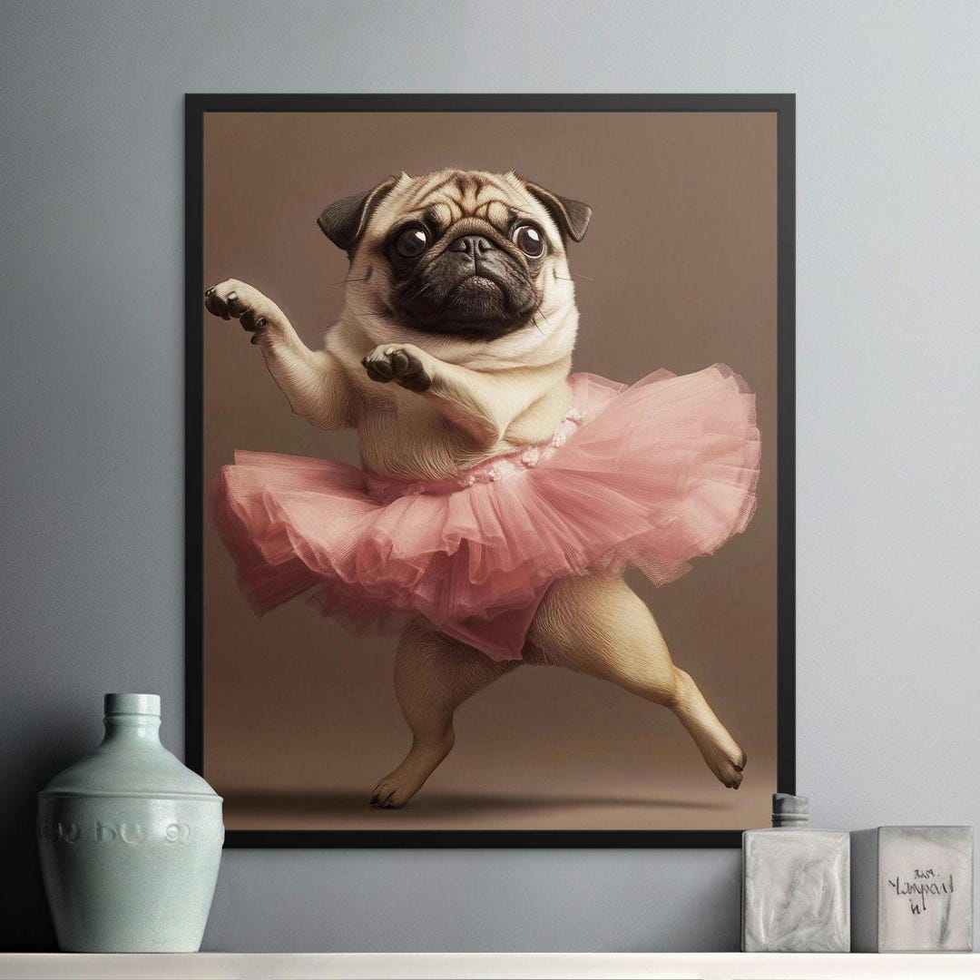 Cute Pug Dog in Pink Tutu Ballet Dance Poster, Adorable Ballerina Pug Wall Art, Funny Dog Decor ...