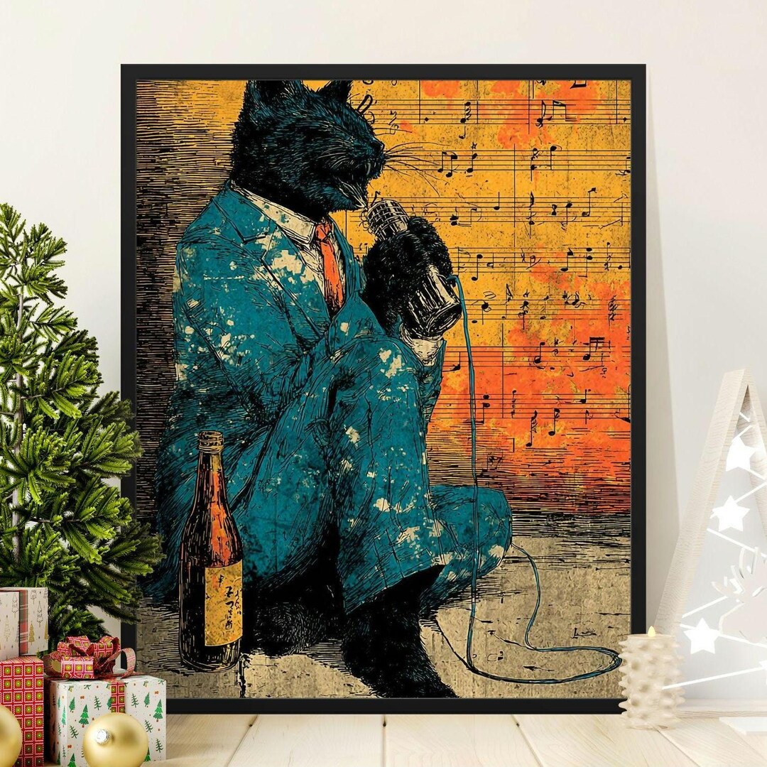 Jazz Cat Poster, Large Poster, Musician Cat Art, Anthropomorphic Animal ...