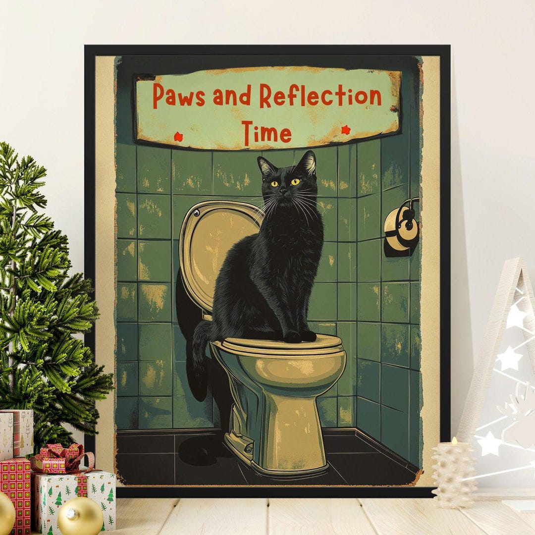 Cute Cat Bathroom Wall Art Paws and Reflection Time Humorous Home Decor ...